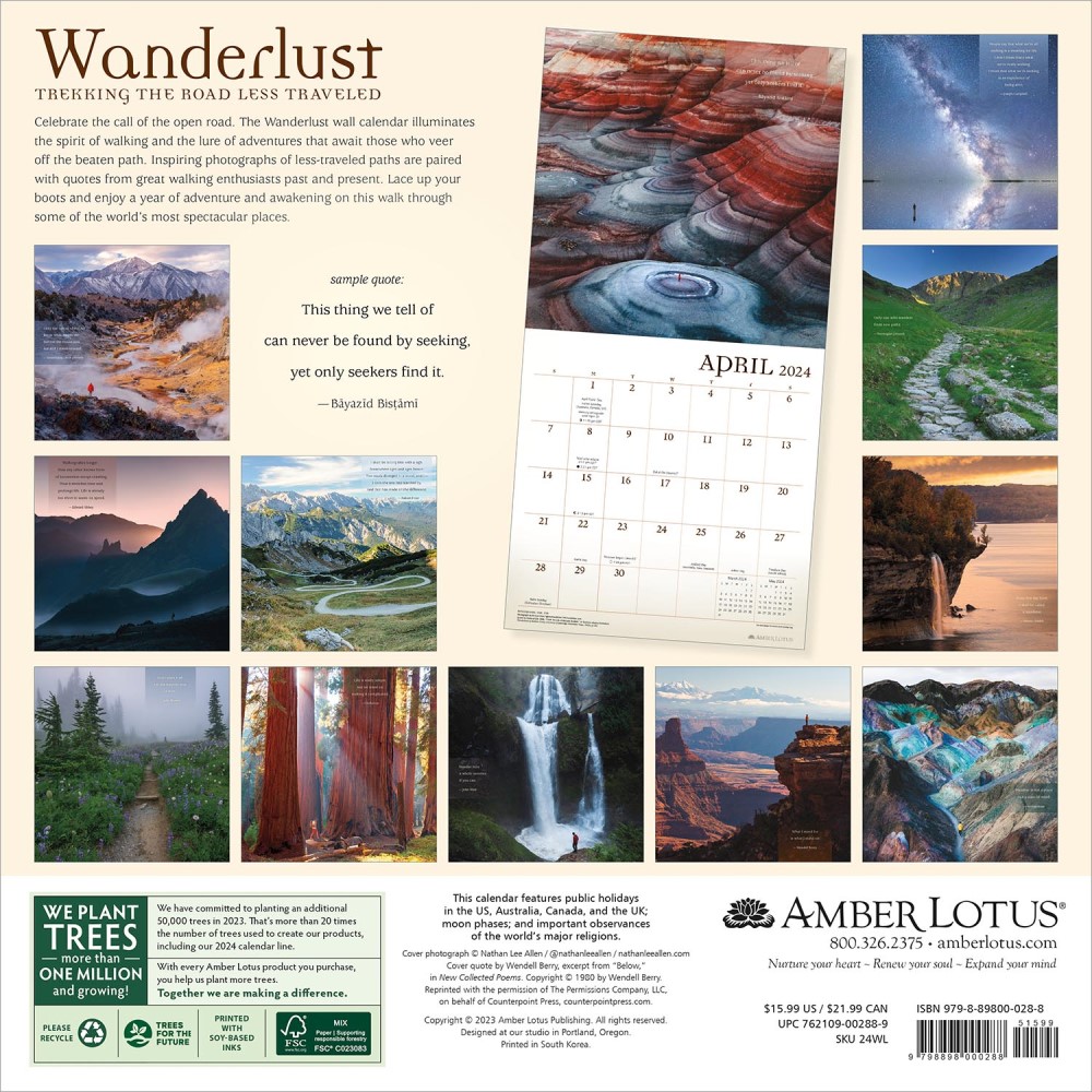Wanderlust - 2024 Wall Calendar, Trekking the Road Less Traveled by ...